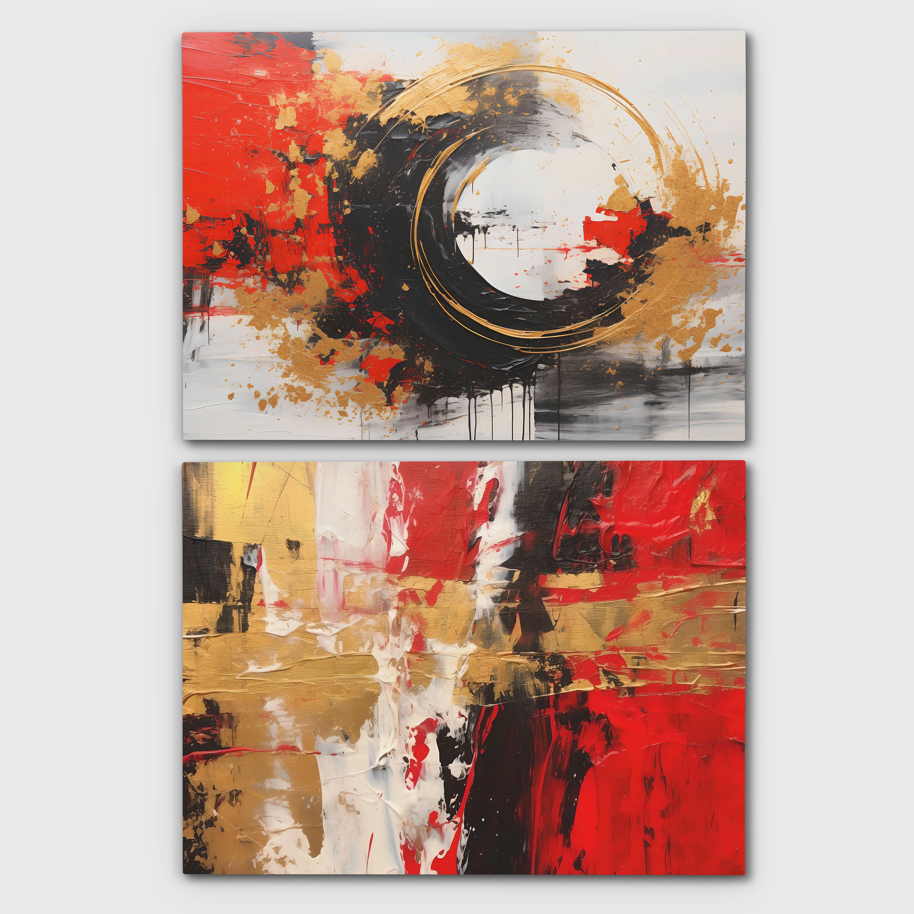 Scarlet Radiance: Abstract Red, Gold, Black Canvas Painting Modern Wall ...