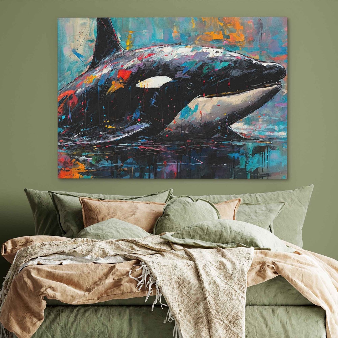 Orca Whale Wall Art Canvas Print - Abstract Colorful Killer Whale ...