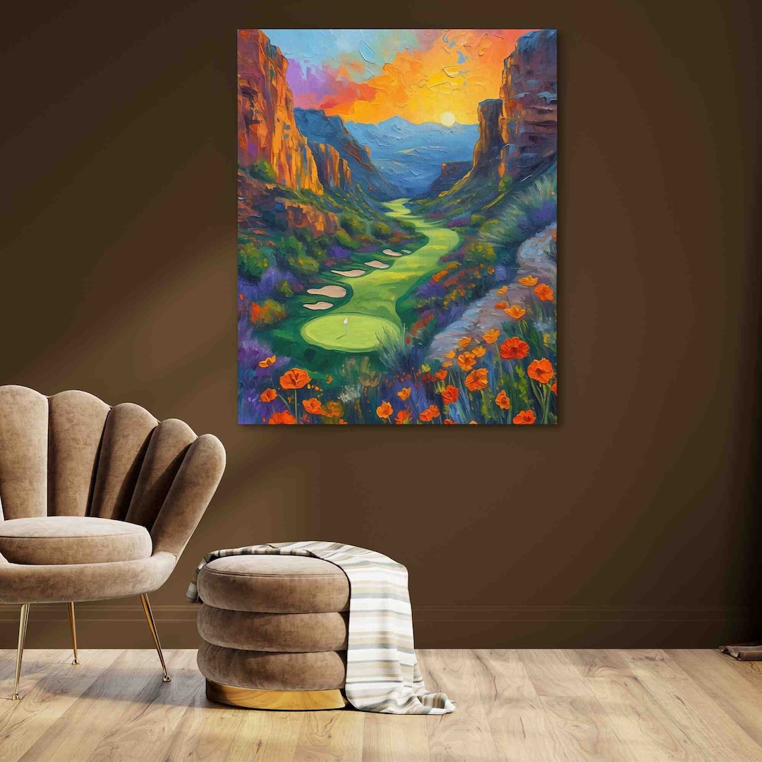 Golf Course Art Print - Golfing Sunset Fairway Landscape, Golf Lover ...