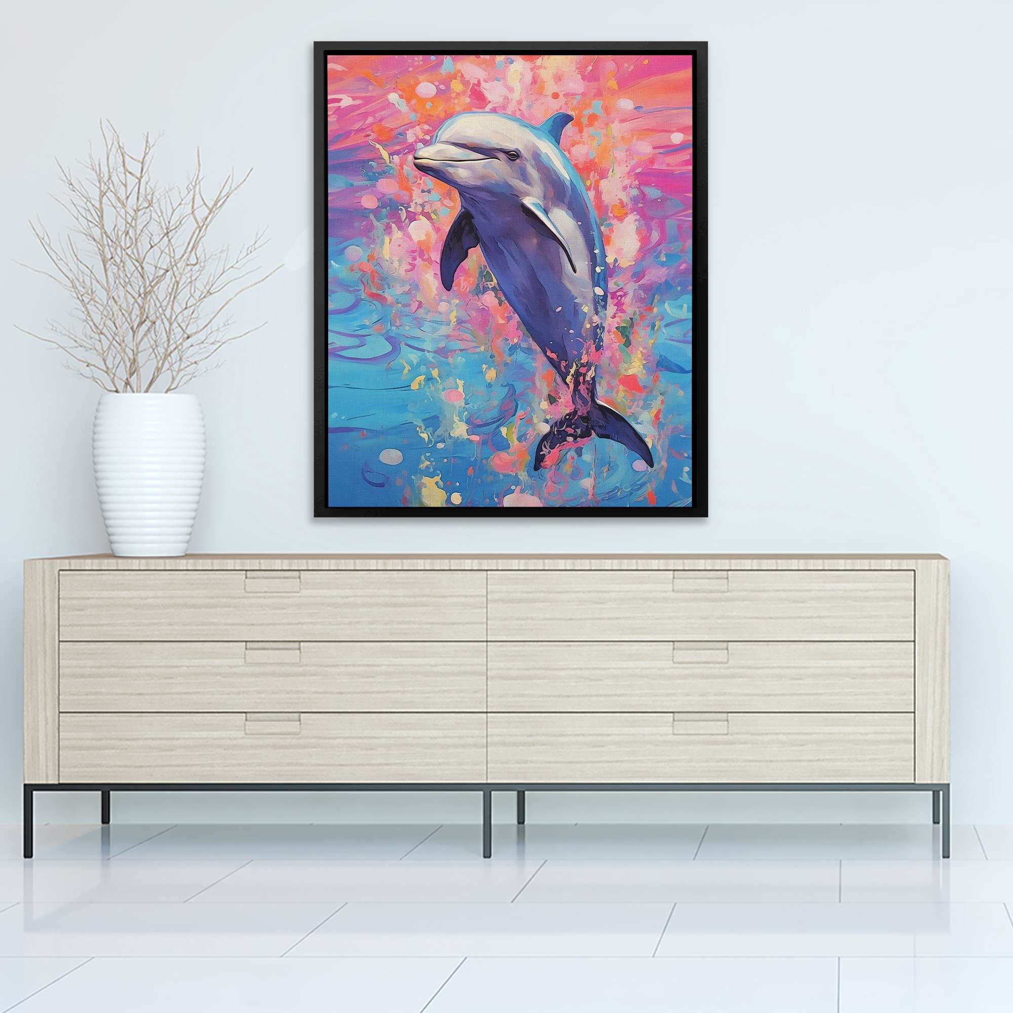 Dolphin's Dance Dolphin Painting Abstract Ocean Pop Art Wall Art Print ...