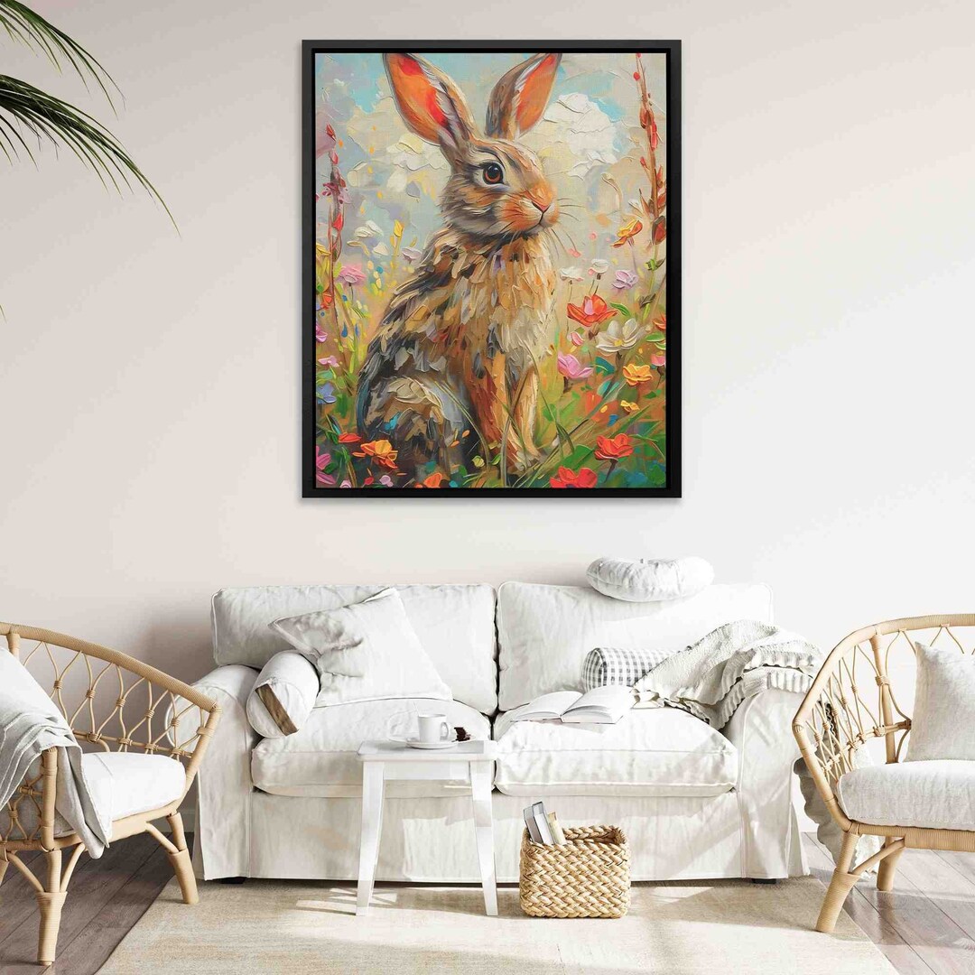 Bunny Bliss Meadow Whimsy Vibrant Floral Rabbit Canvas Print - Etsy