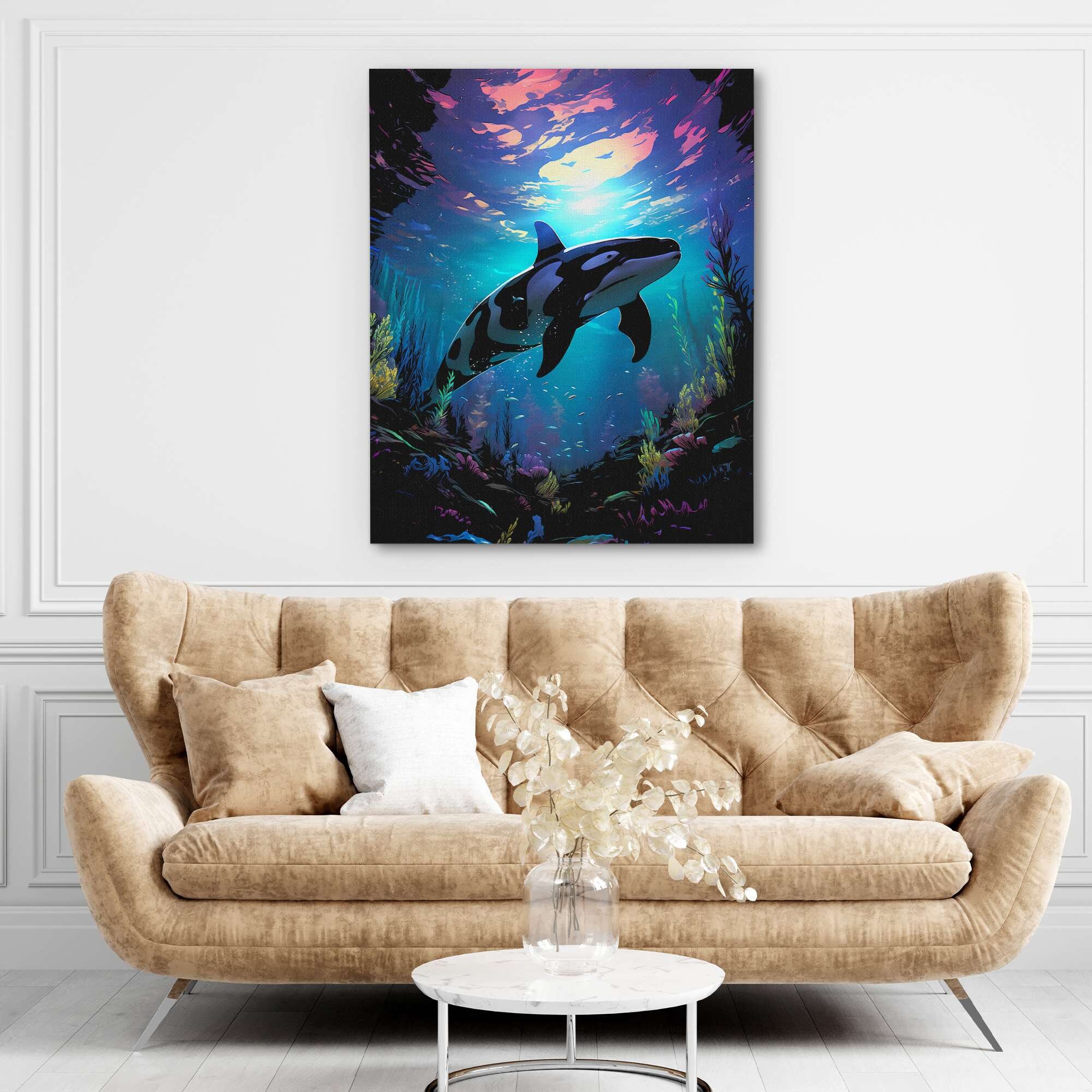 Pink Sunset Whale Orca Ocean Scene Canvas Art Marine Life - Etsy