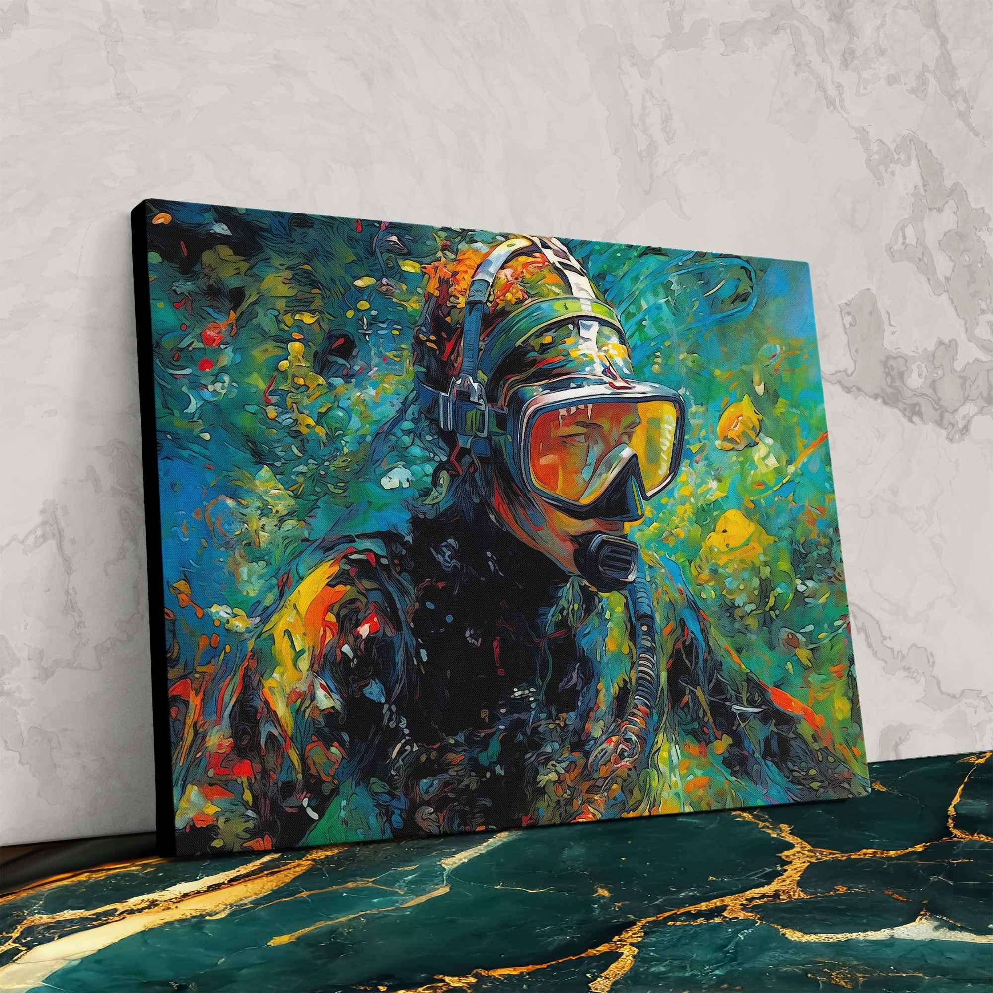 Tropical Scuba Diver Canvas Print – Deep Sea Abstract Painting - Etsy