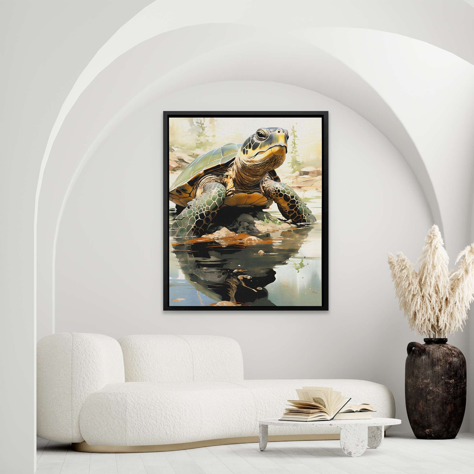 Green Turtle Art Tortoise Beach Detailed Canvas Painting - Etsy