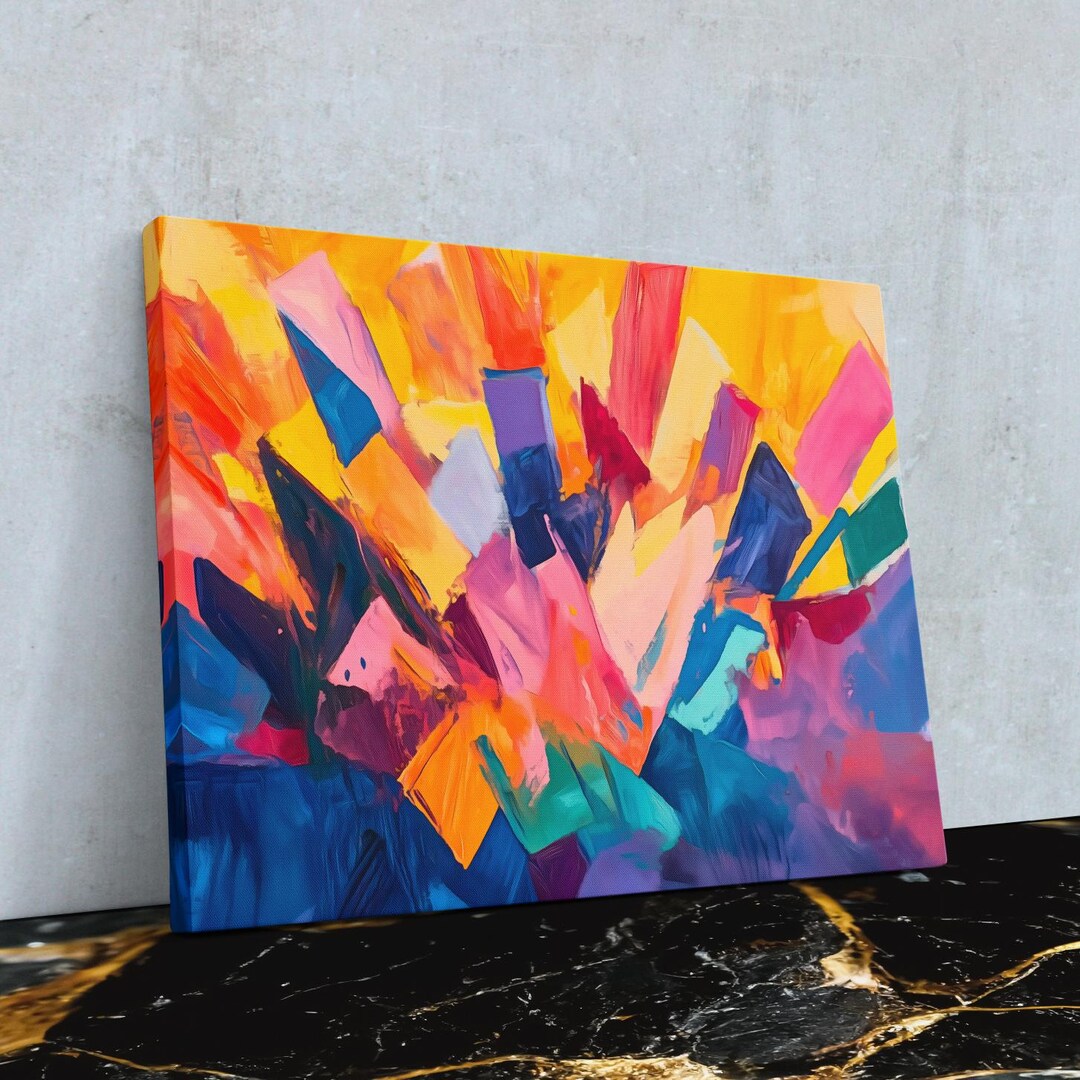 Colorful Abstract Wall Art, Bold Geometric Canvas, Bright Modern Decor ...