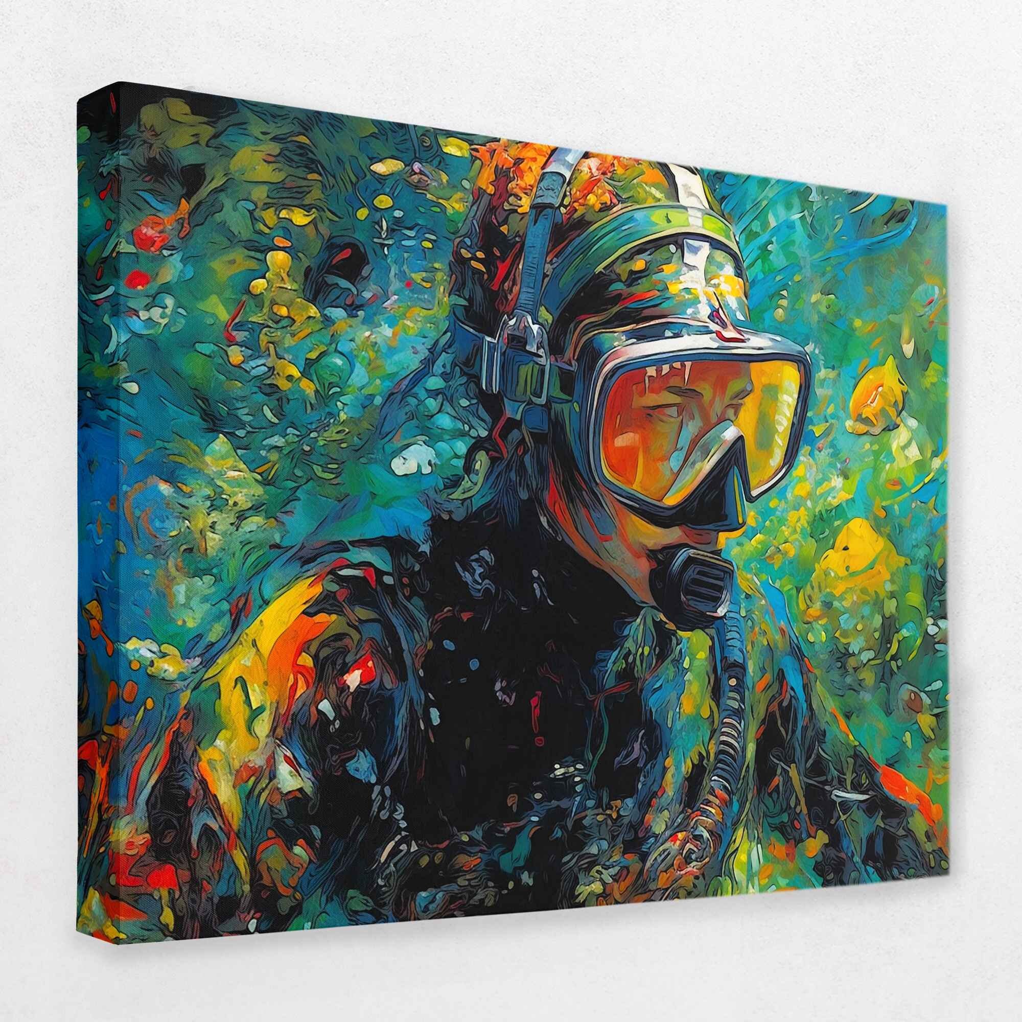 Tropical Scuba Diver Canvas Print – Deep Sea Abstract Painting - Etsy