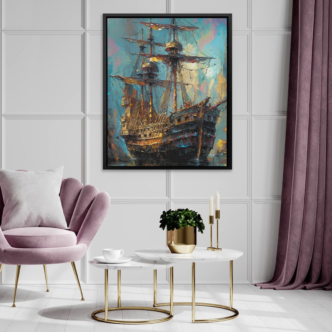 Pirate Ship Painting | Abstract Sailboat Canvas Art | Luxury Nautical ...