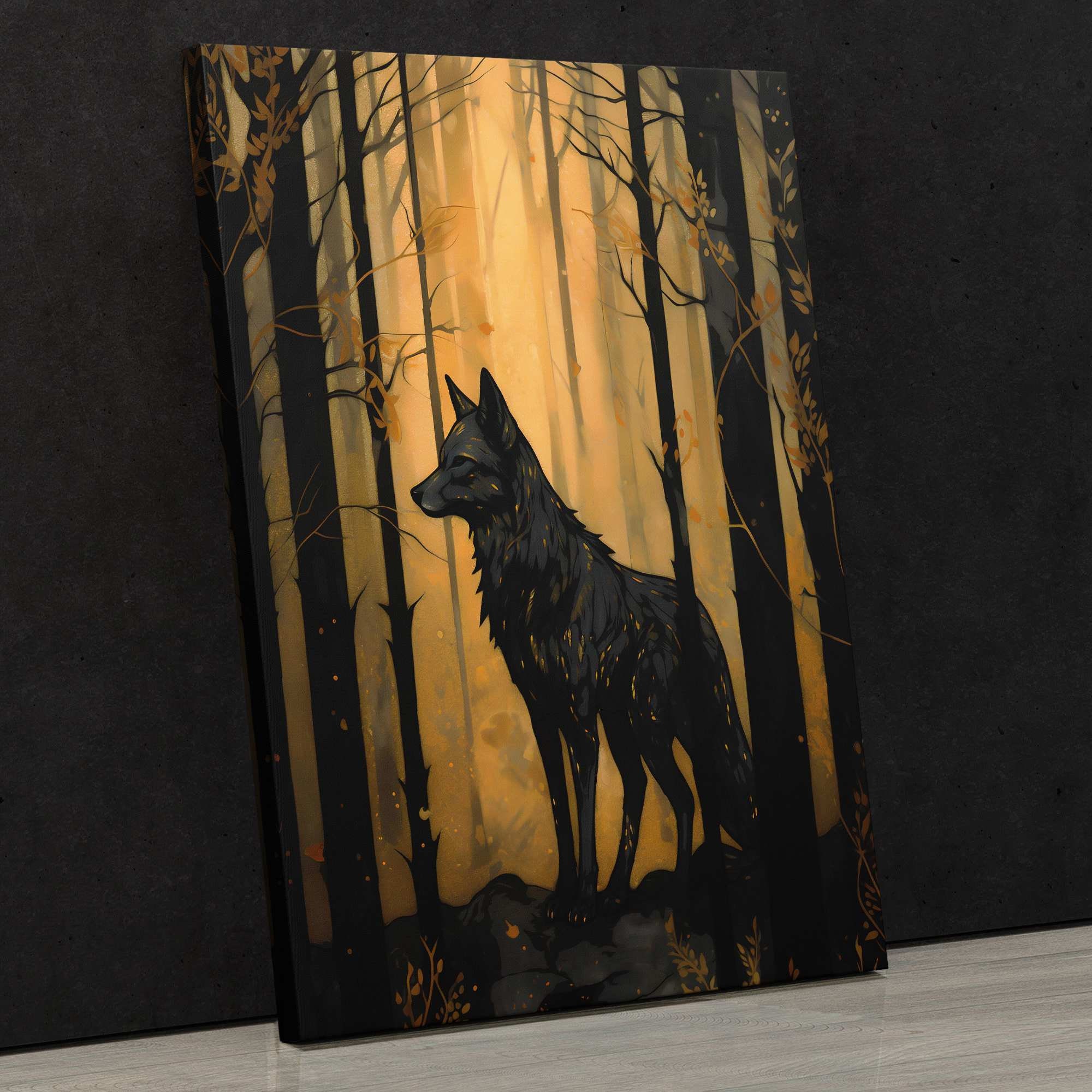 Black Wolf's Den - Wolf Painting, Black and Gold Art, Abstract Wolf ...