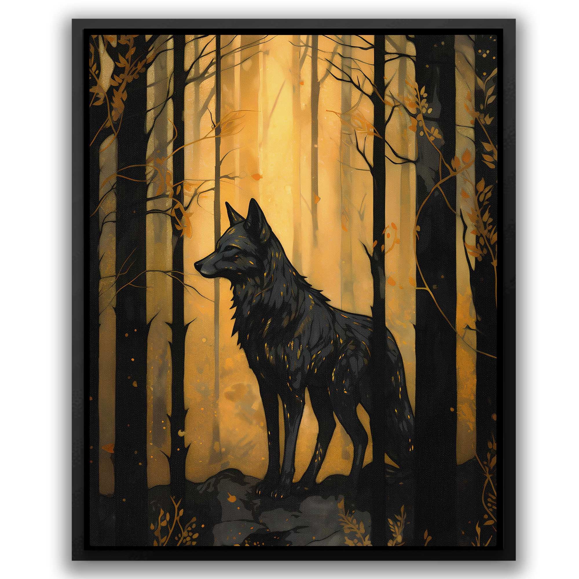 Black Wolf's Den - Wolf Painting, Black and Gold Art, Abstract Wolf ...