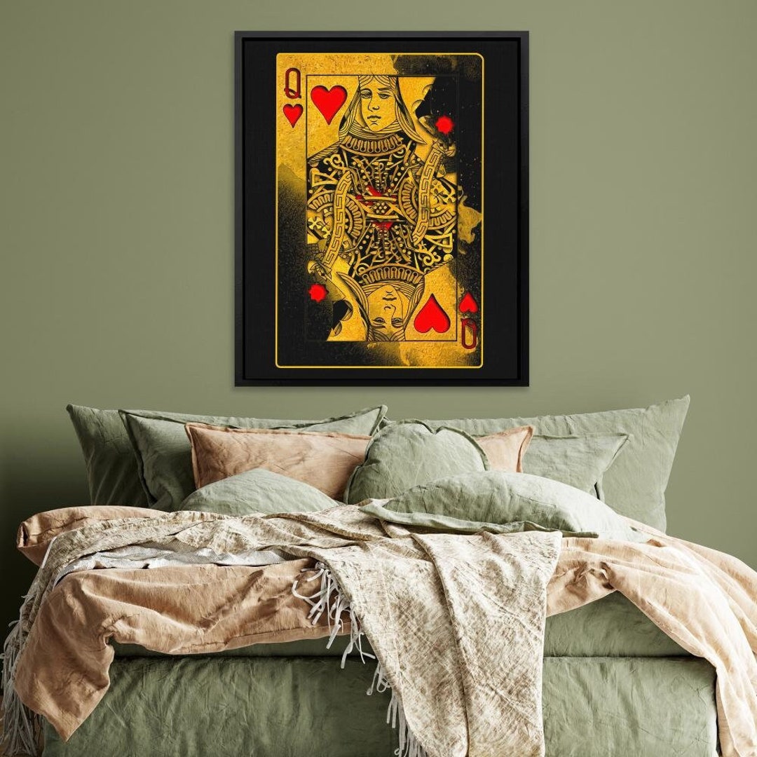 Burning Queen of Hearts Canvas Art Print | Poker Room Decor - Etsy