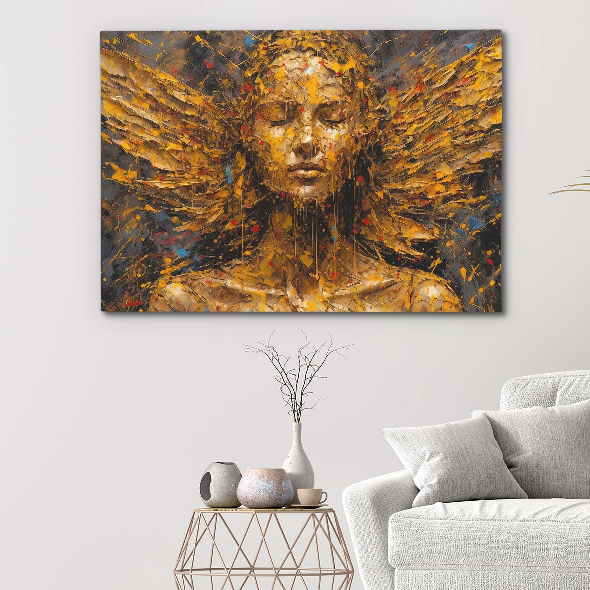 Heavenly Flight Gold Angel Art Print on Canvas Angel Wings Living Room ...