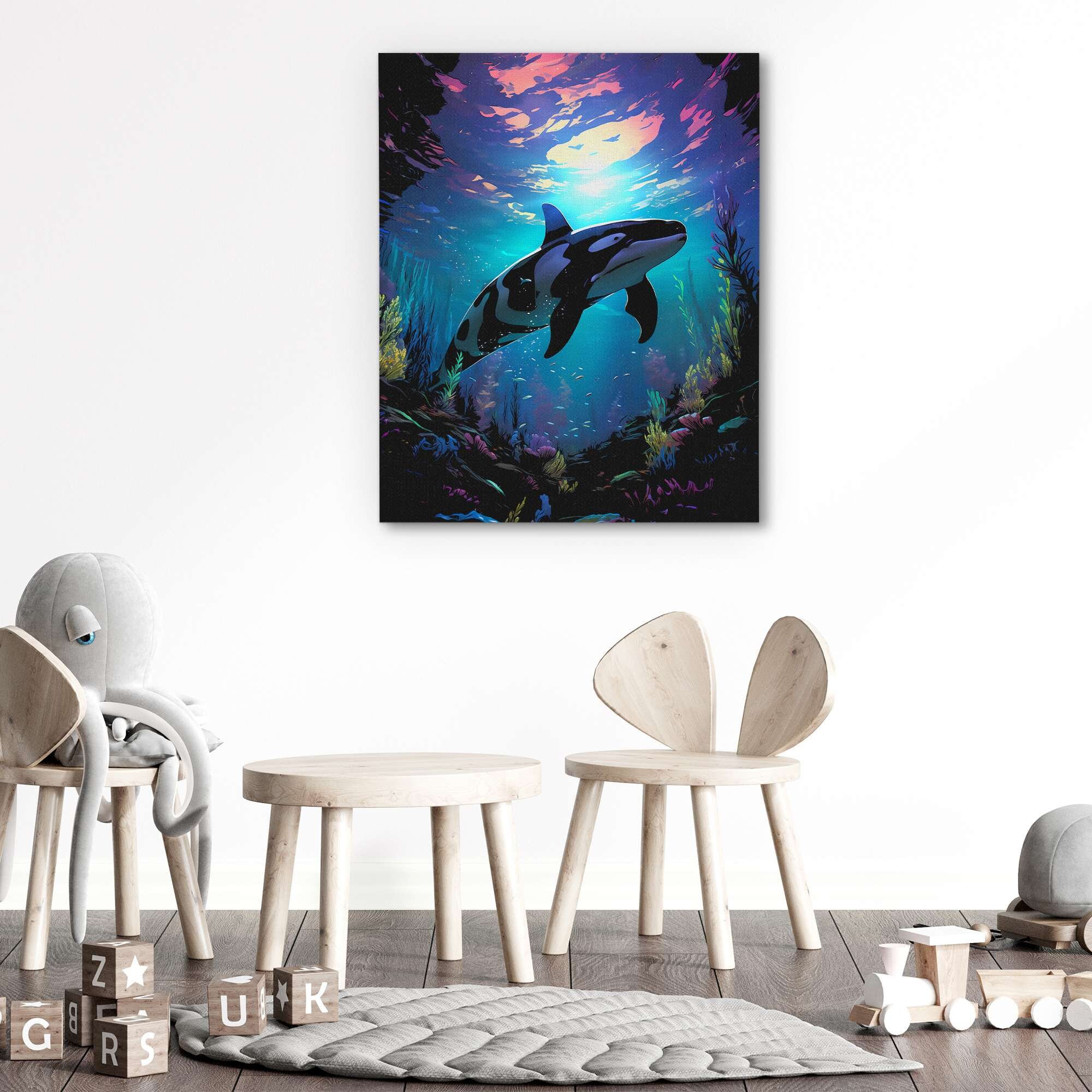 Pink Sunset Whale Orca Ocean Scene Canvas Art Marine Life - Etsy
