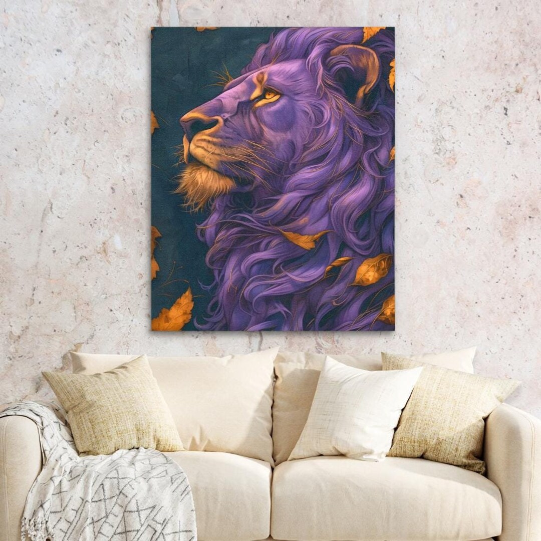 Purple Lion Wall Decor, Blessed Bliss Lion Art Print, Wildlife Painting ...