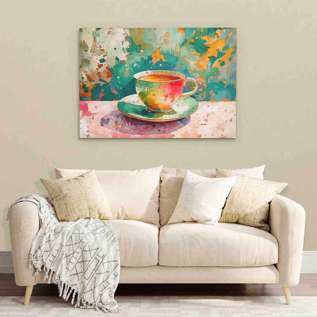 Afternoon Tea Canvas Print Abstract Tea Cup, Colorful Kitchen Wall Art ...