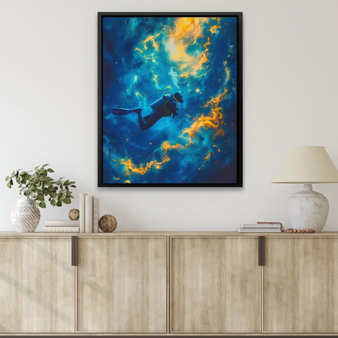 Scuba Diver Ocean Art | Diving Into the Abyss Painting - Etsy