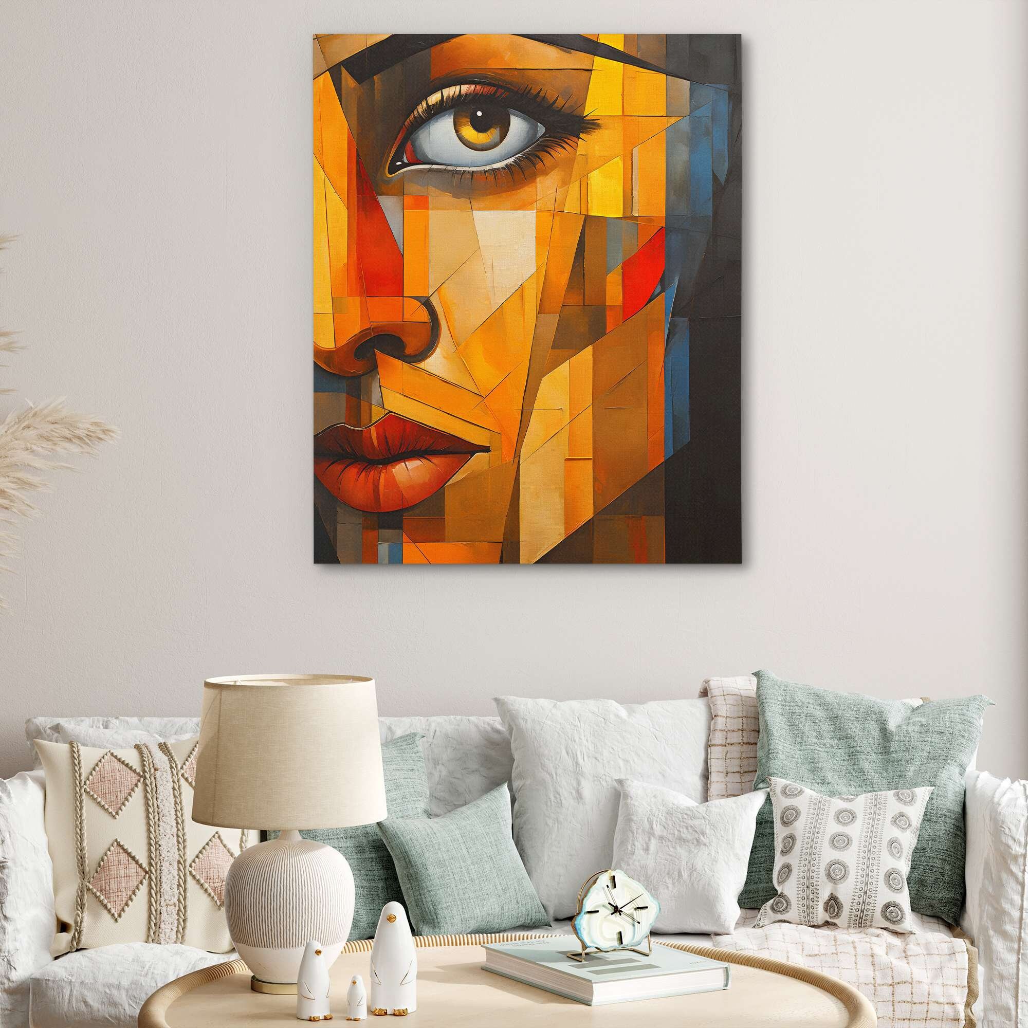 Geometric Facial Artwork Modern Art Canvas: Bold Color Abstract Face ...