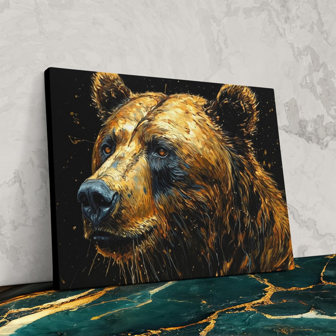 Brilliant Bear Canvas Print | Black and Gold Bear Painting | Elegant ...