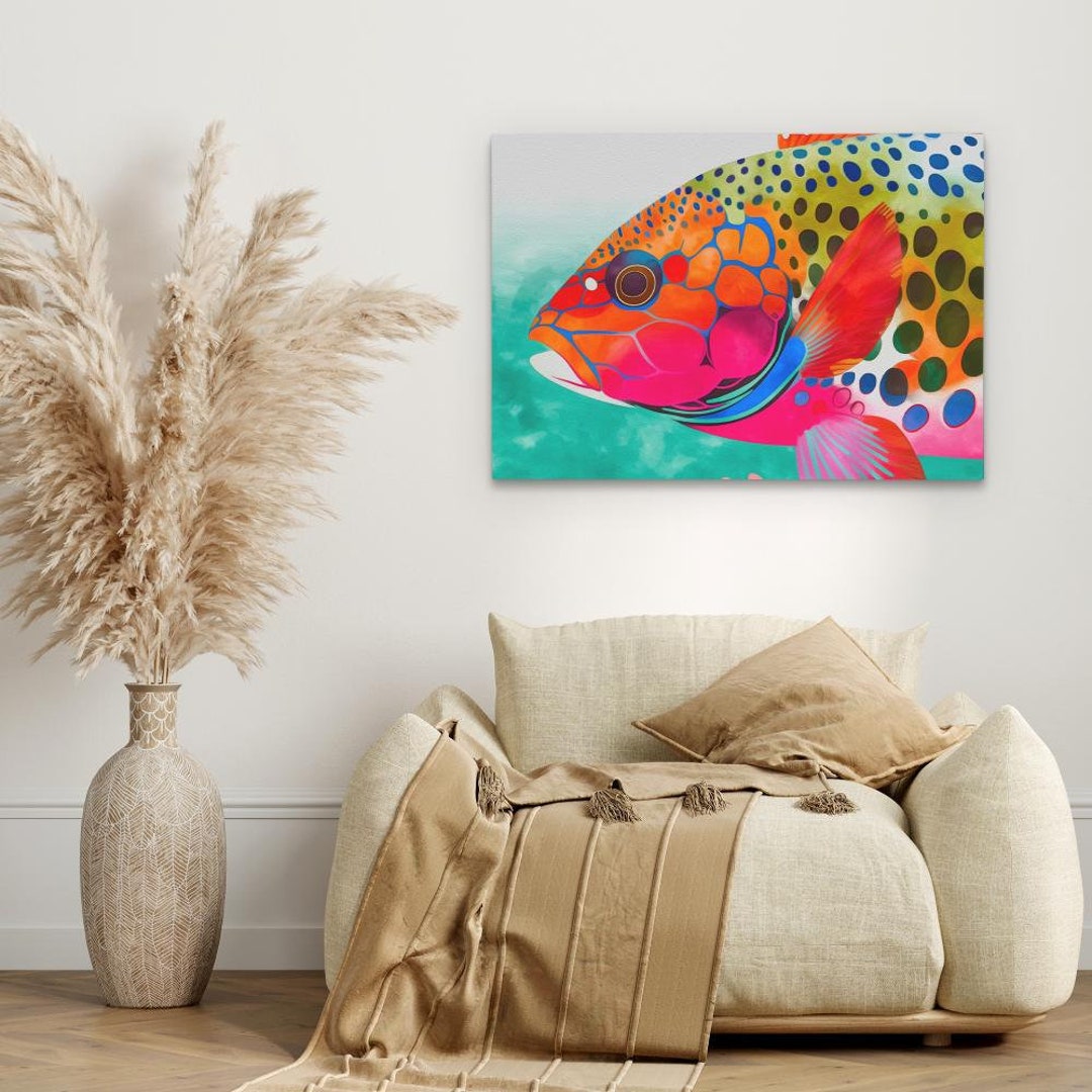 Rainbow Fish Art - Vibrant Modern Aquatic Painting - Etsy