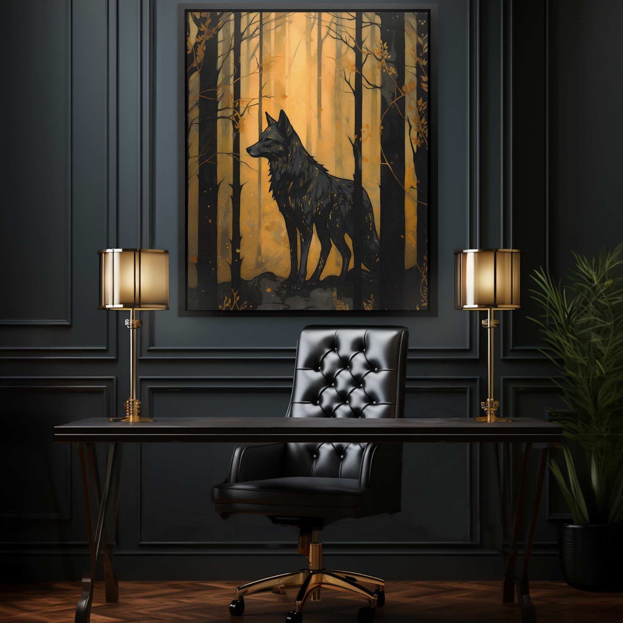 Black Wolf's Den - Wolf Painting, Black and Gold Art, Abstract Wolf ...
