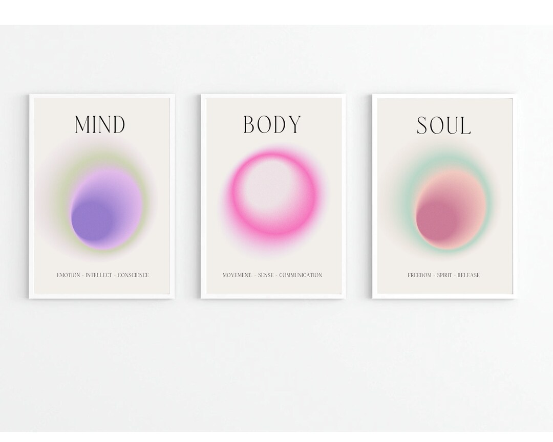 Mind Body Soul Aura Print, 3 Piece Gallery Wall Art Set, Positive Aura ...