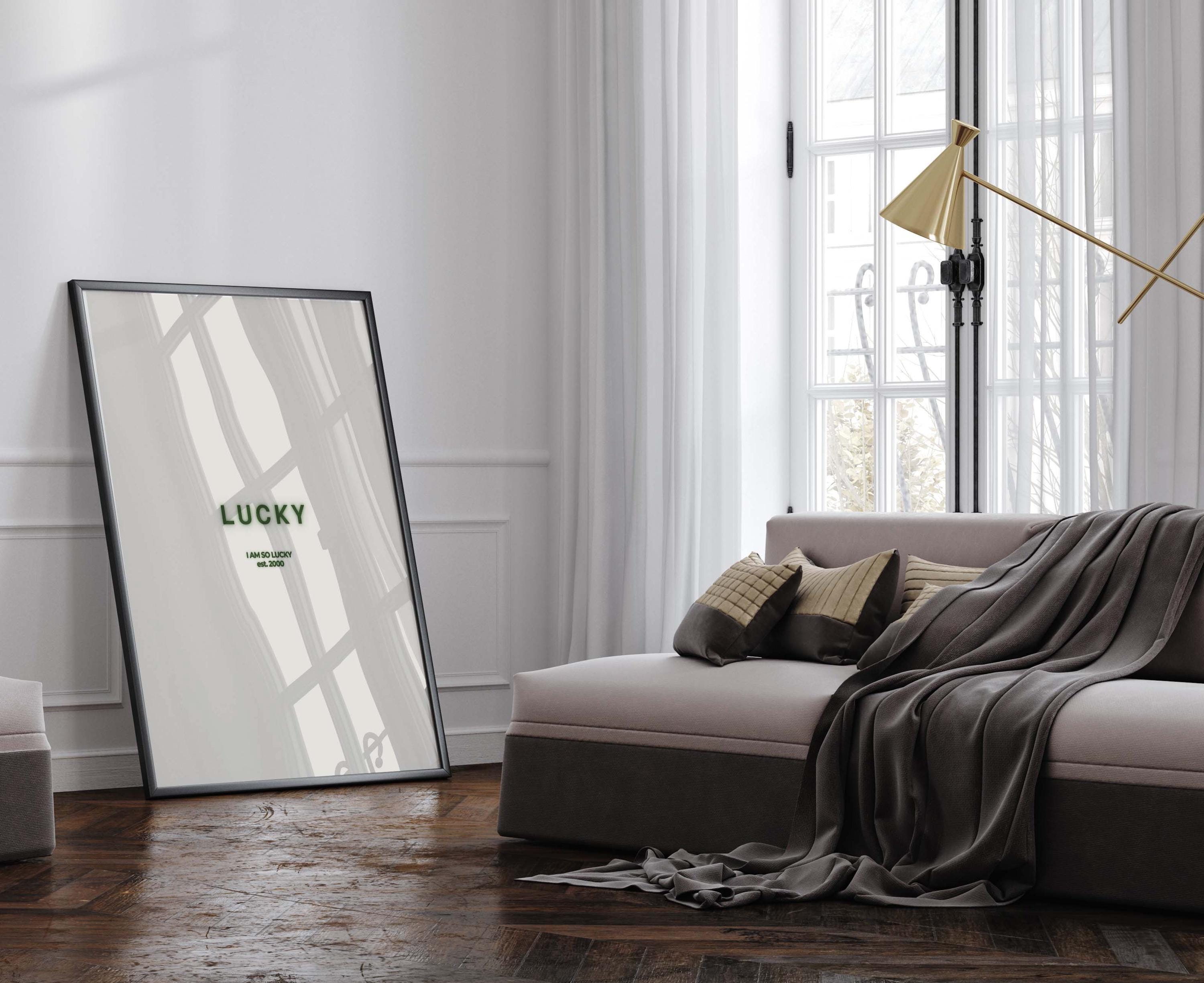 LUCKY I Am so Lucky Affirmation Poster Green Retro Typography Poster - Etsy