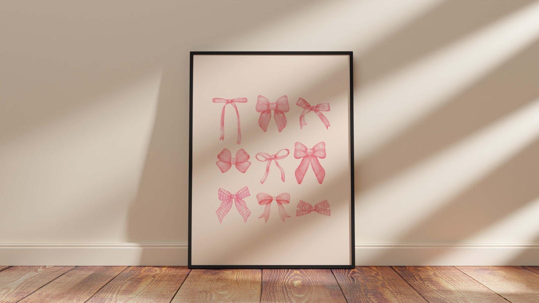 Pink Bows Poster Print Digital Download Trendy Bow Tie Aesthetic Wall ...