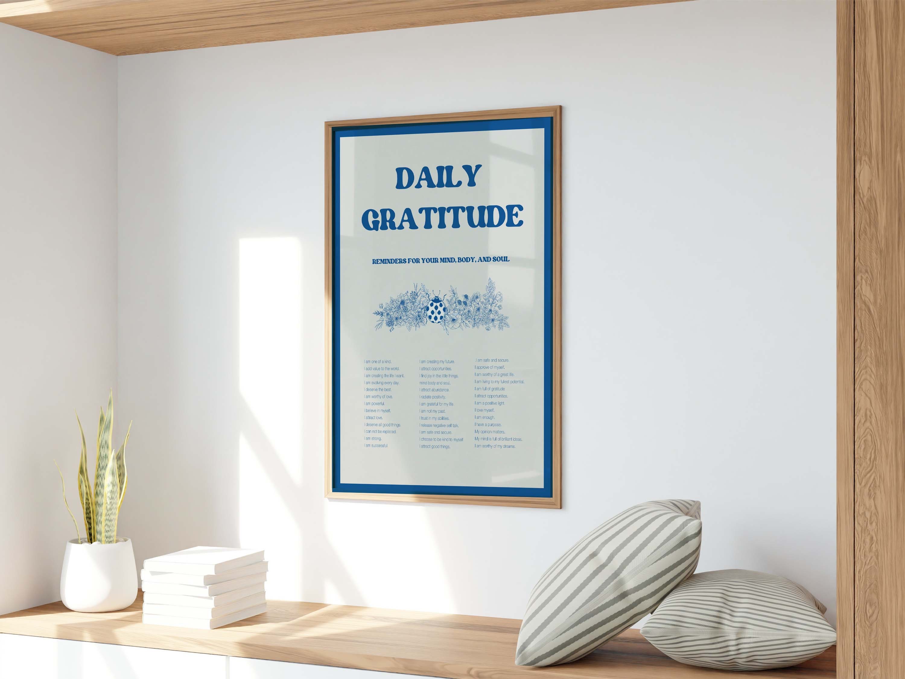 Daily Gratitude Affirmations Poster, Ladybug Nature Floral Art Print ...