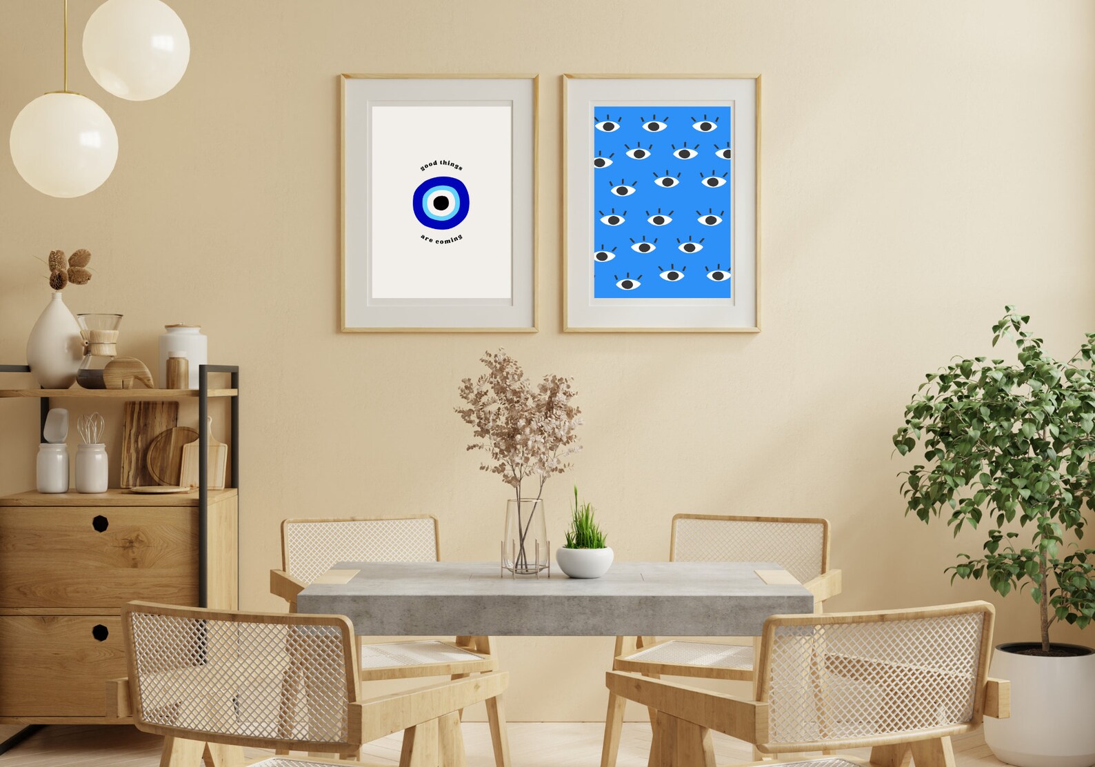 Set of 2 Retro Spiritual Poster Evil Eye Print Digital - Etsy