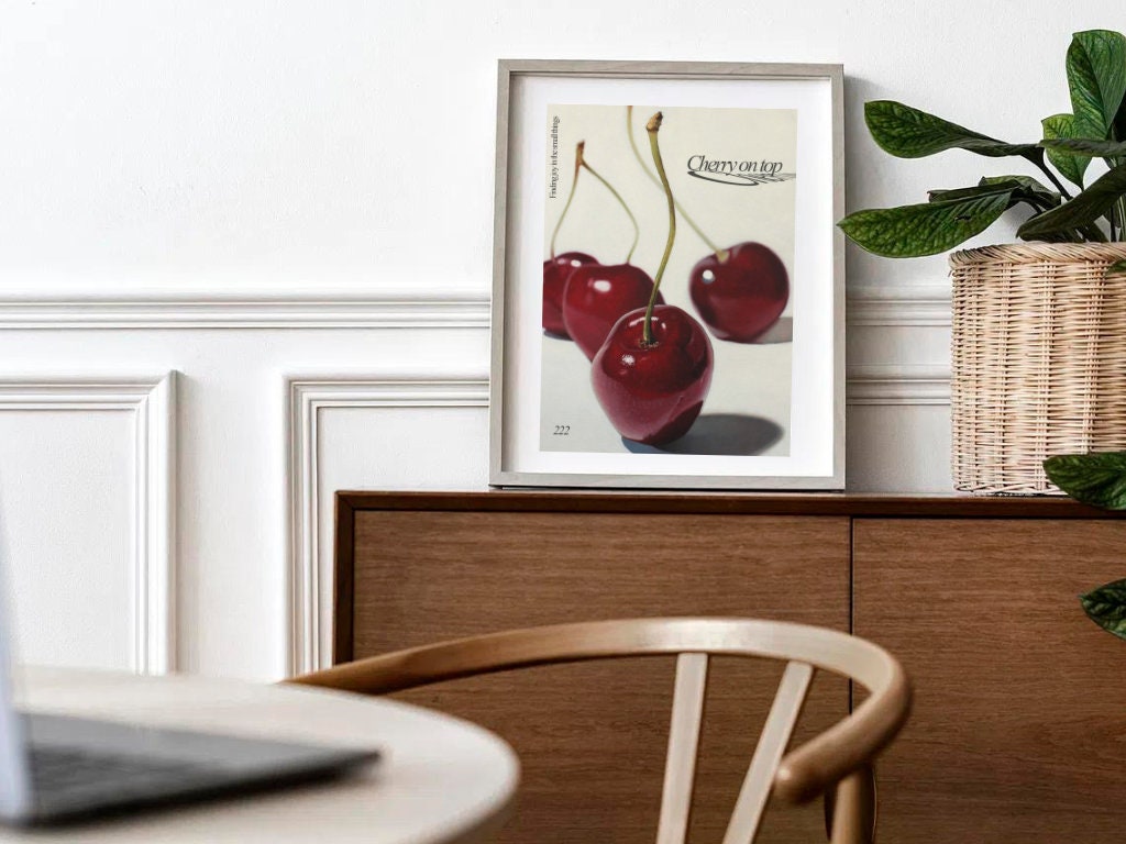 Cherry on Top Aesthetic Type Poster, Digital Download Trendy Wall Art ...