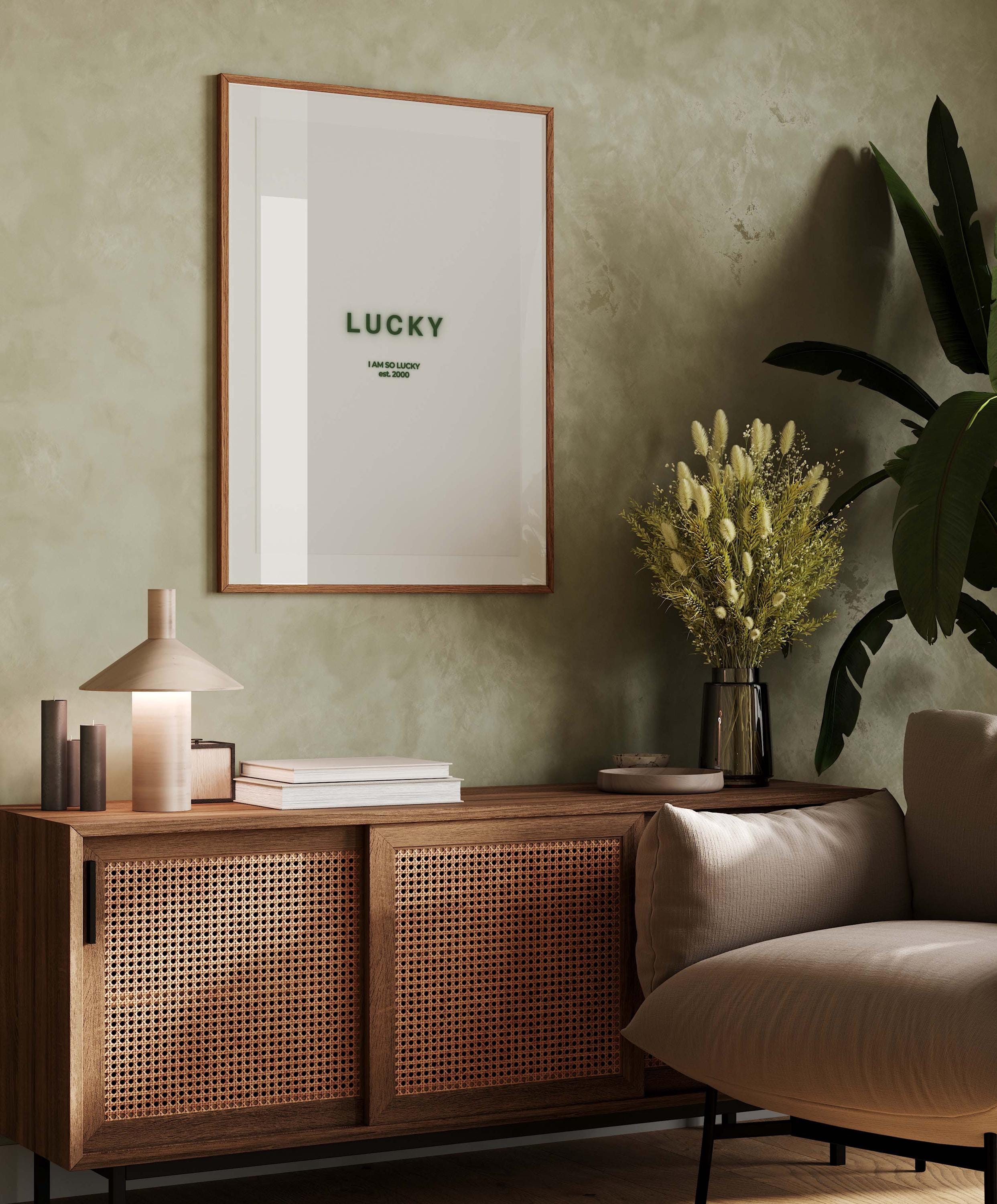 LUCKY I Am so Lucky Affirmation Poster Green Retro Typography Poster - Etsy