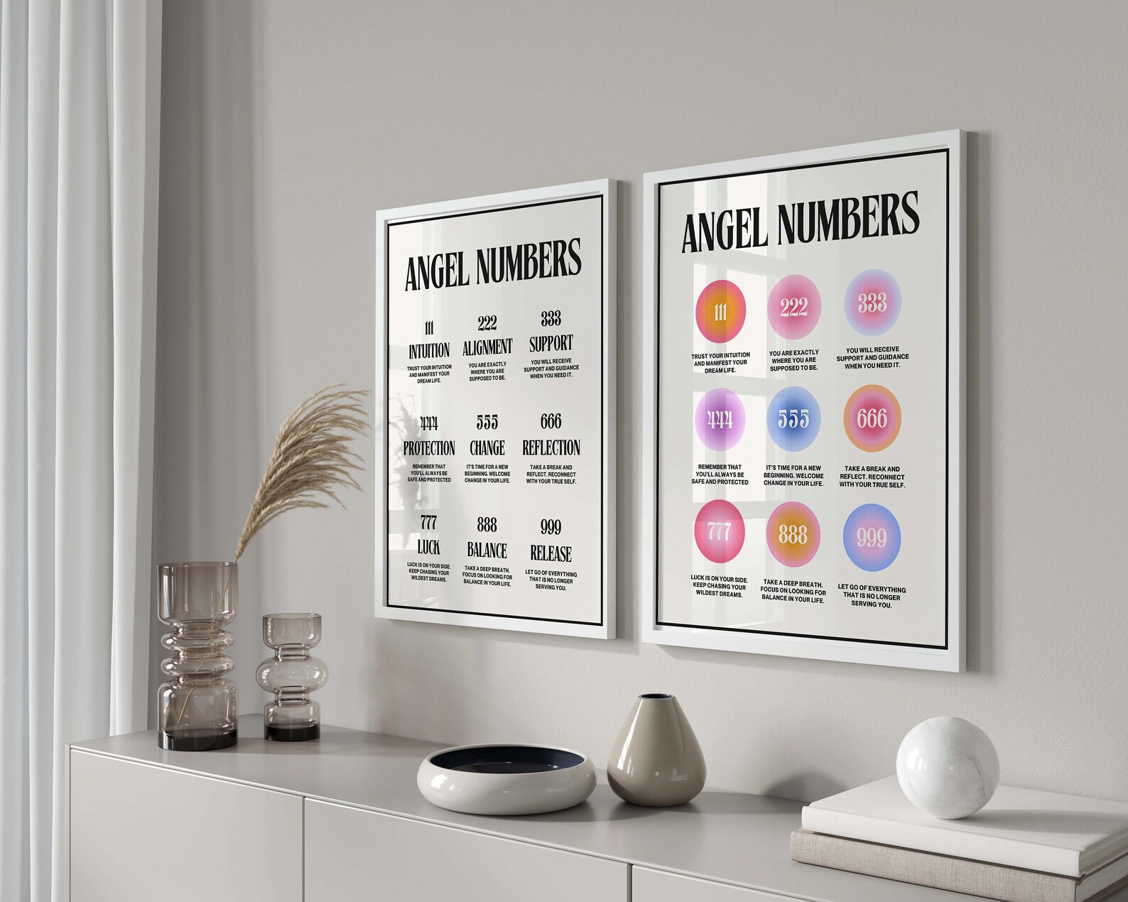 Set of 2 Angel Number Meanings Aura Spiritual Posters Aesthetic Wall ...