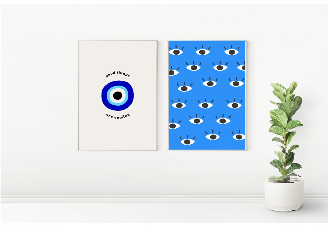 Set of 2 Retro Spiritual Poster Evil Eye Print Digital - Etsy