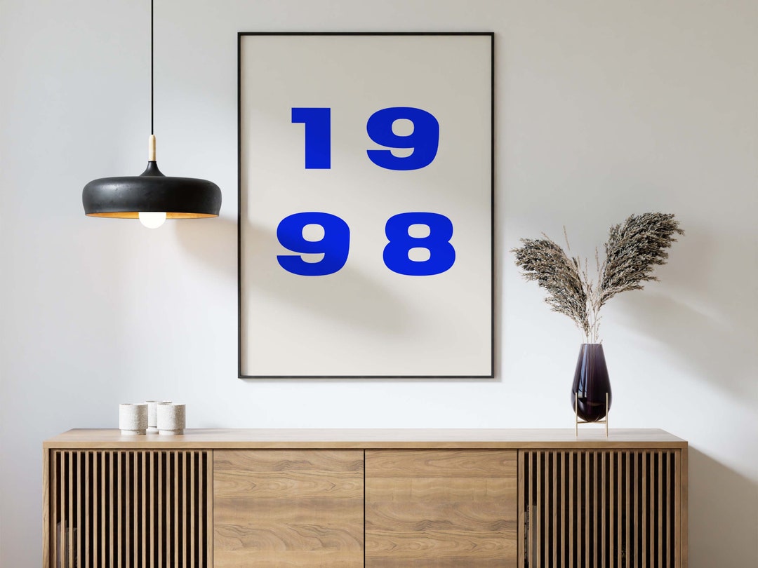 1998 Blue Retro Print: Minimalist Year Text Poster (digital Download ...