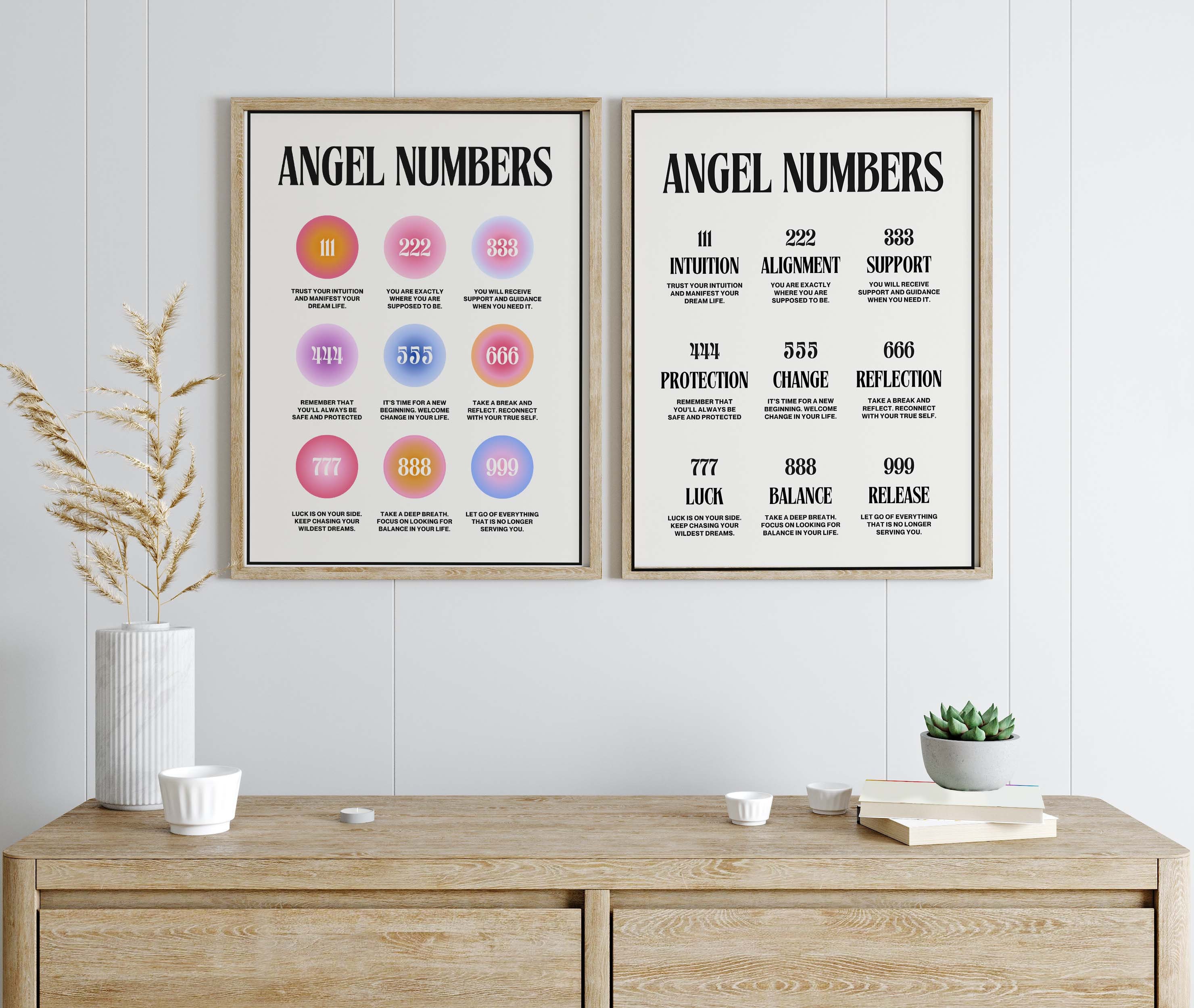 Set of 2 Angel Number Meanings Aura Spiritual Posters Aesthetic Wall ...