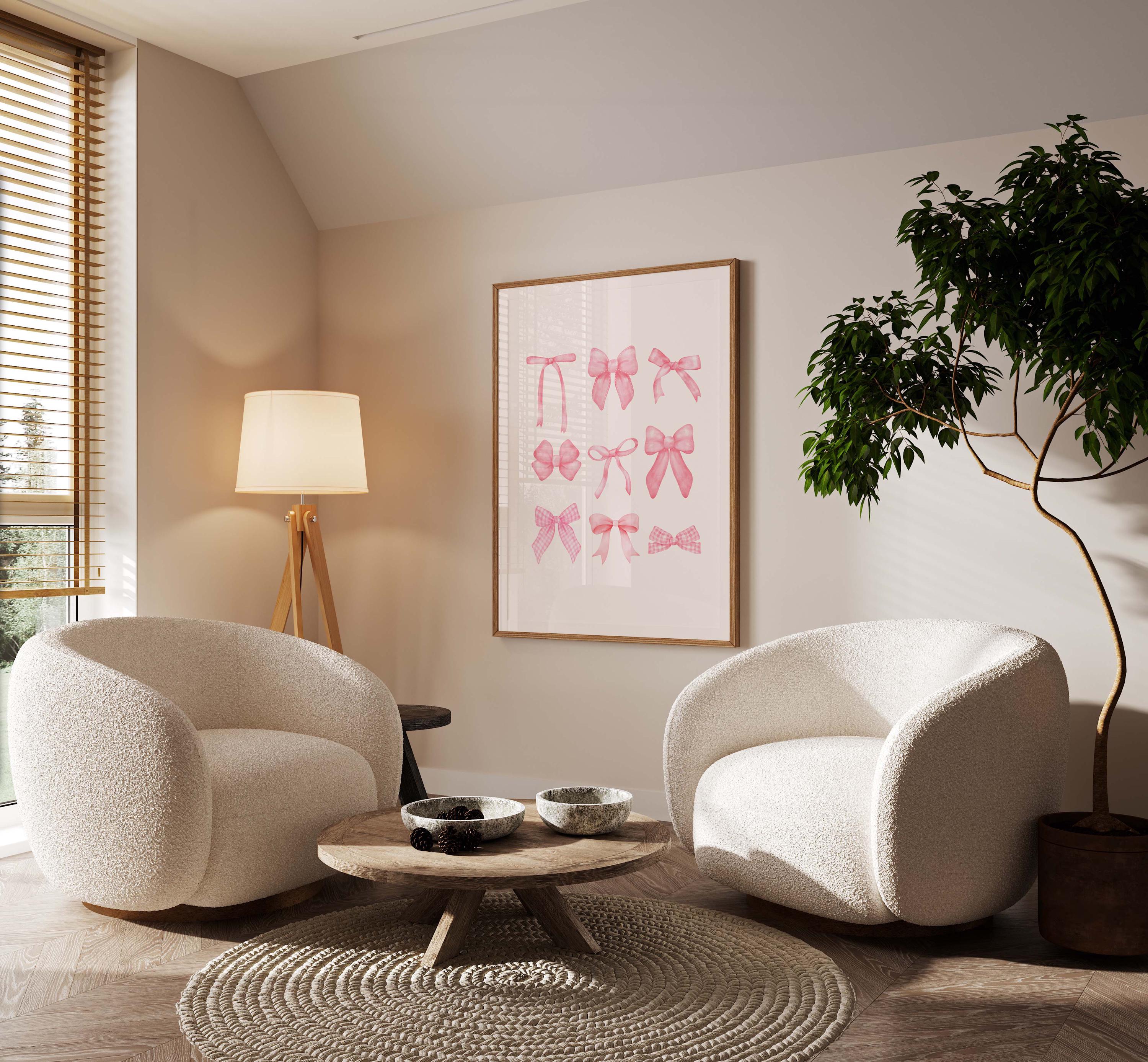 Pink Bows Poster Print Digital Download | Trendy Bow Tie Aesthetic Wall ...