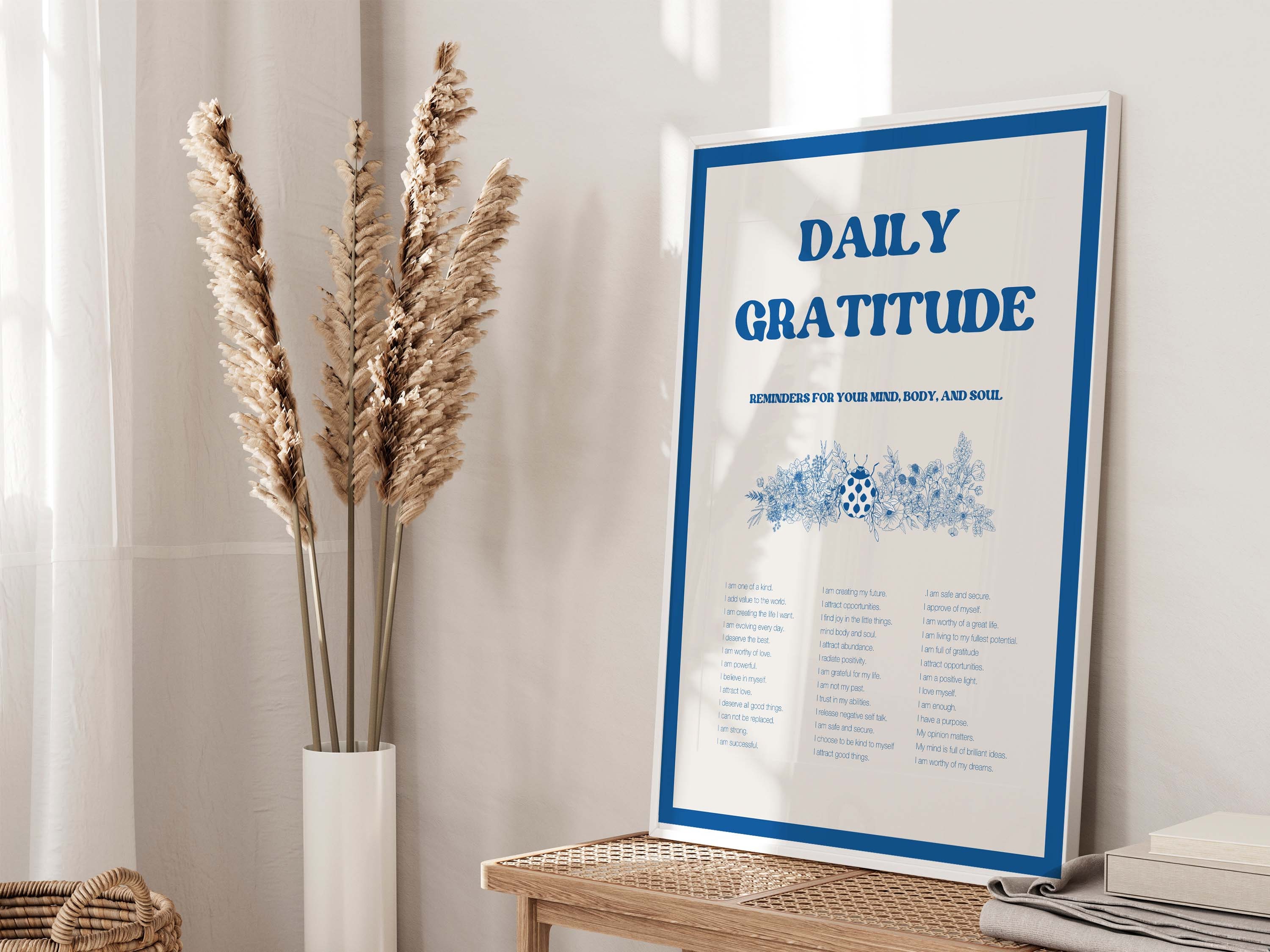 Daily Gratitude Affirmations Poster, Ladybug Nature Floral Art Print ...