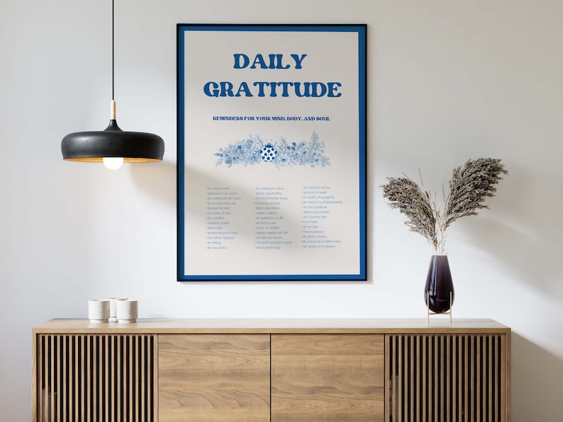 Daily Gratitude Affirmations Poster, Ladybug Nature Floral Art Print ...