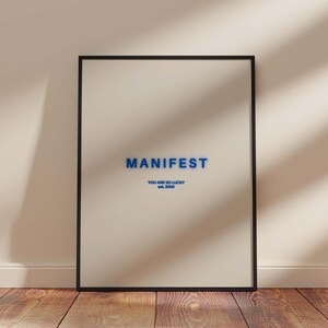 MANIFEST Blue Typography You Are so Lucky Poster | Trendy Affirmation ...