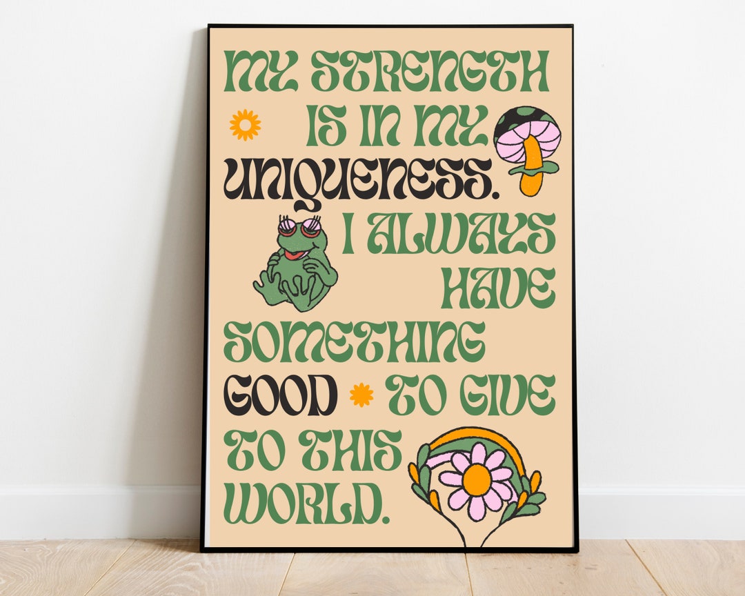 Retro Mushroom Positive Affirmations Frog Wall Art, Daily Affirmation ...