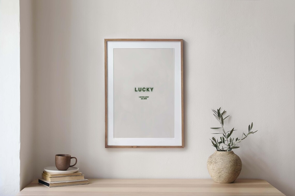 LUCKY I Am so Lucky Affirmation Poster Green Retro Typography Poster - Etsy
