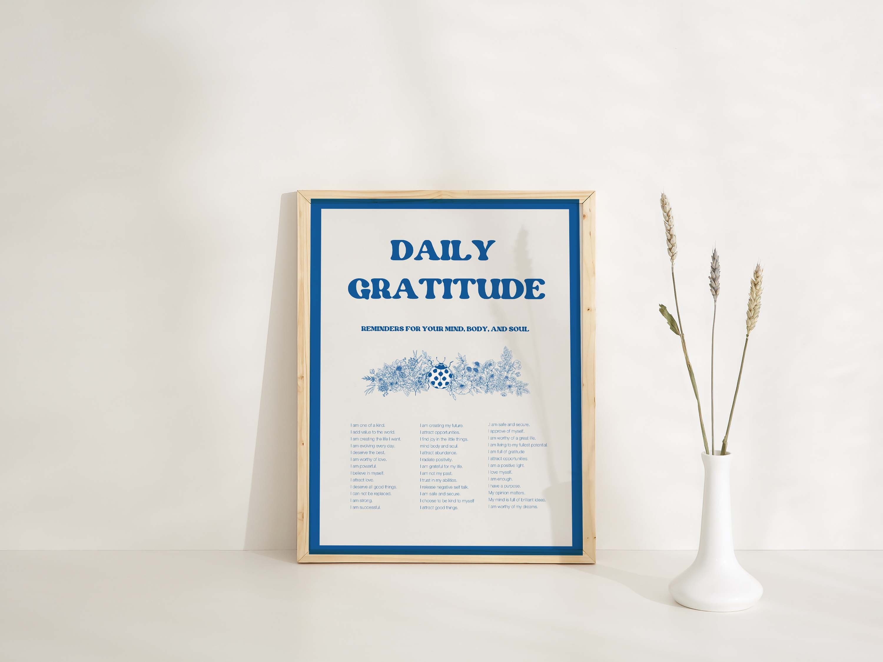 Daily Gratitude Affirmations Poster, Ladybug Nature Floral Art Print ...