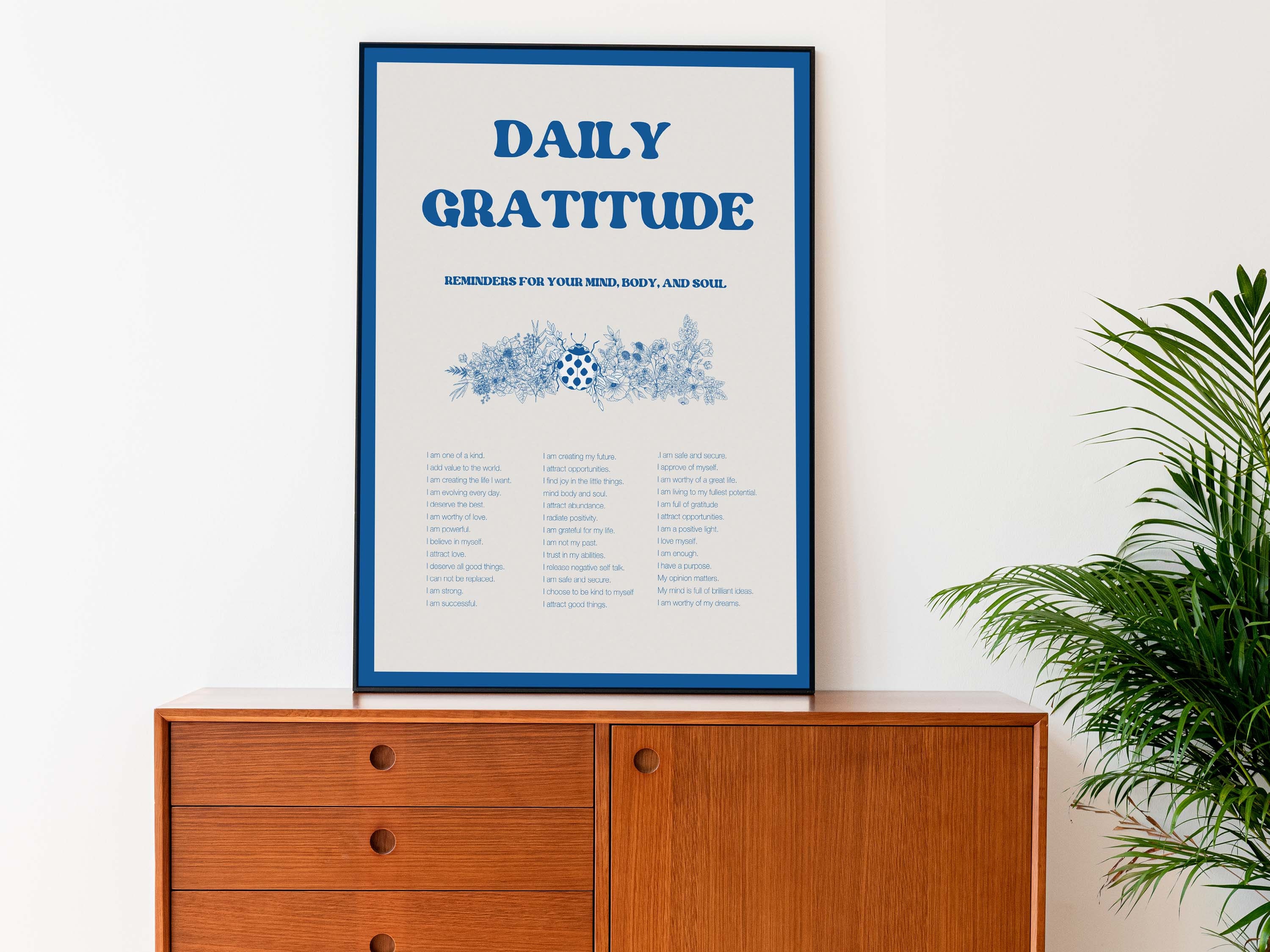 Daily Gratitude Affirmations Poster, Ladybug Nature Floral Art Print ...