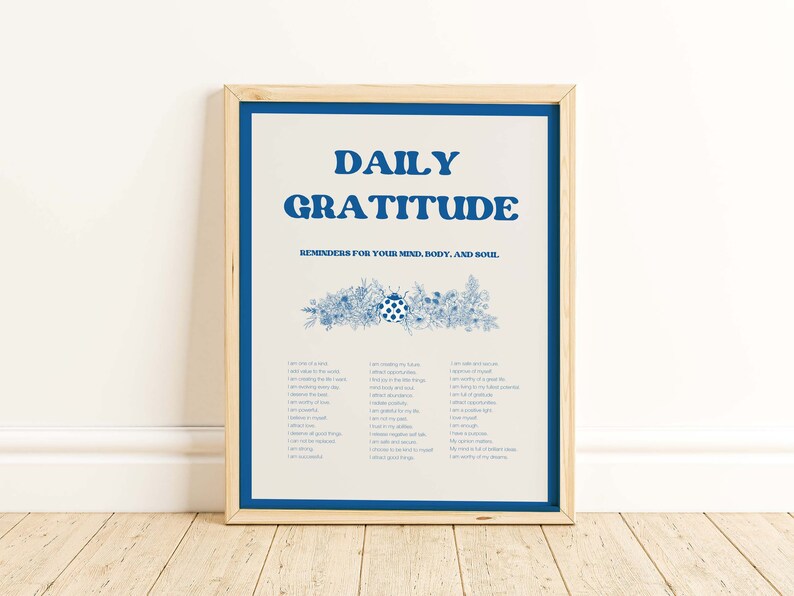 Daily Gratitude Affirmations Poster, Ladybug Nature Floral Art Print ...