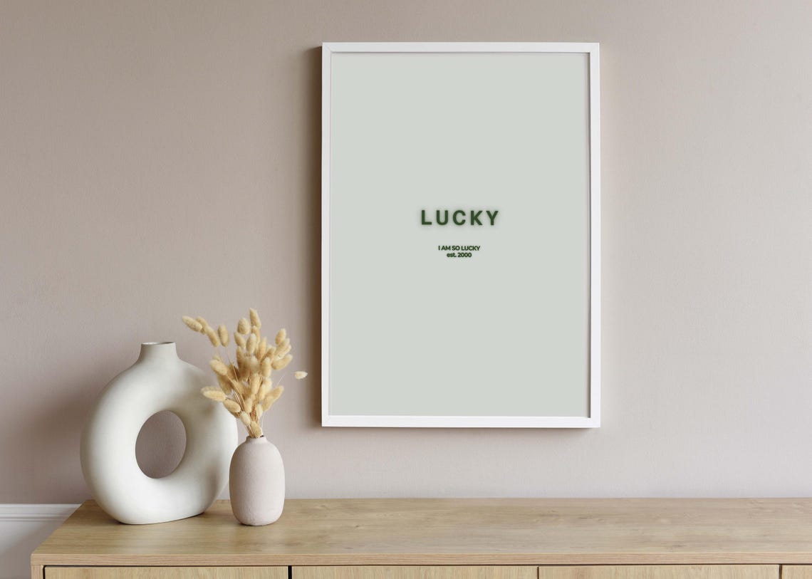 LUCKY I Am so Lucky Affirmation Poster Green Retro Typography Poster - Etsy