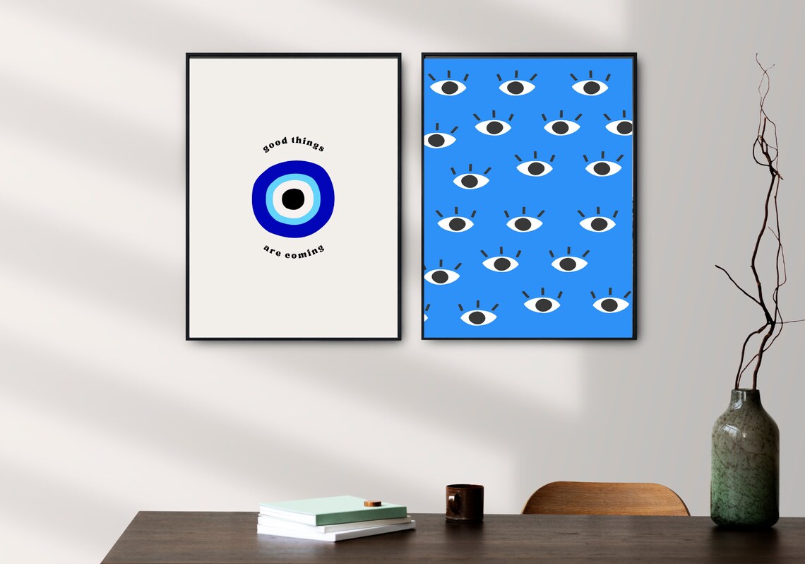 Set of 2 Retro Spiritual Poster, Evil Eye Print, Digital Download ...