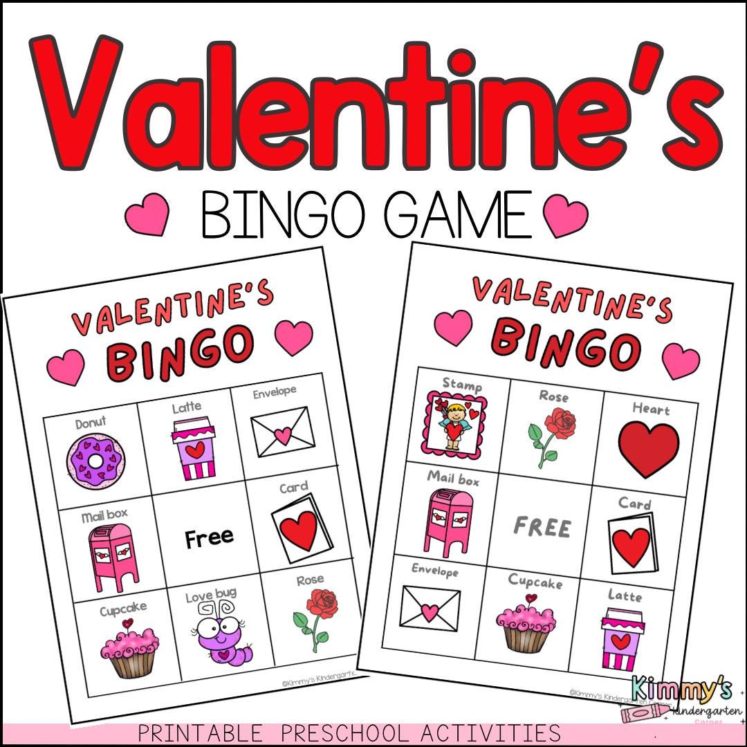 Valentine’s Day Bingo Game for Kids | Printable Classroom Activity ...