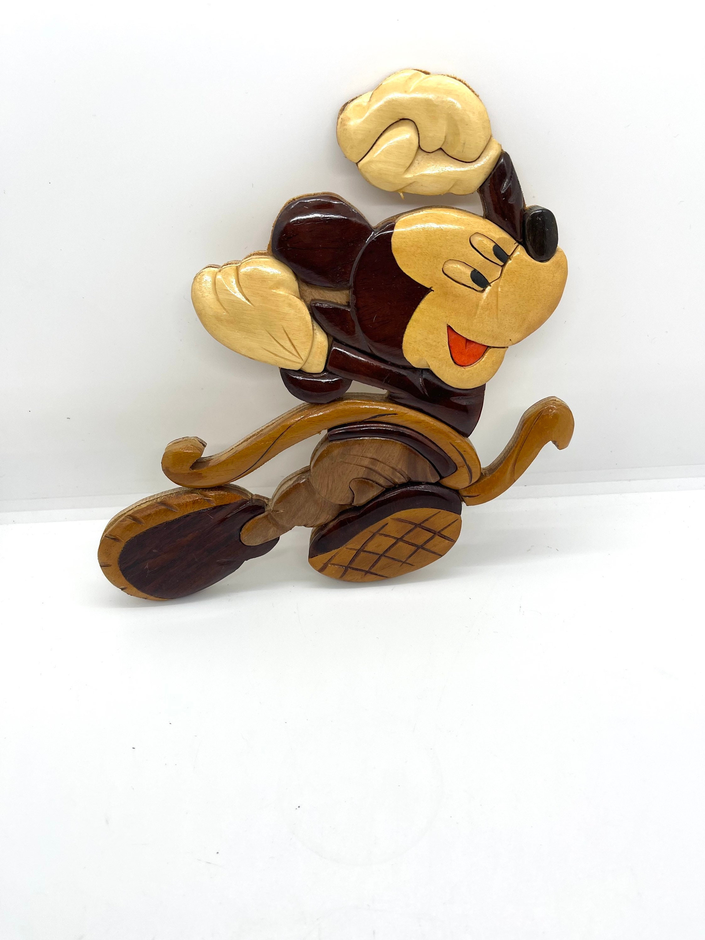 Vintage Disney Mickey Mouse Intarsia Marquetry Wooden Wall Hanging Set ...