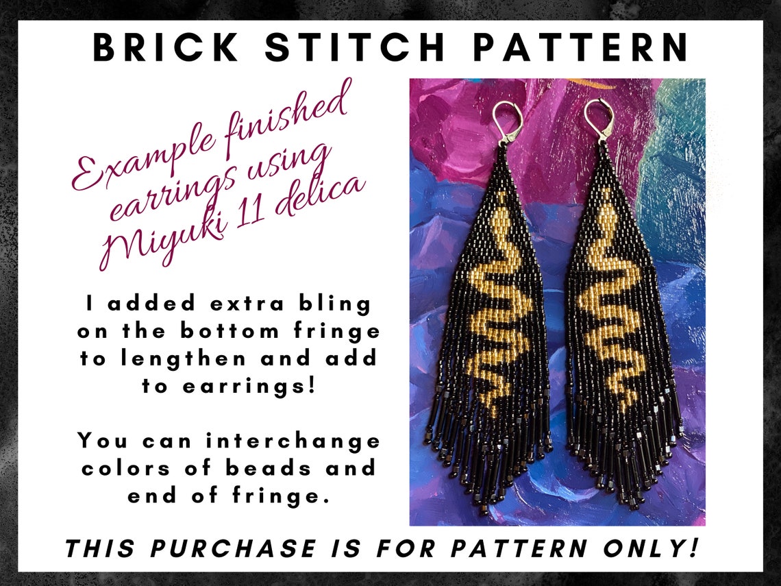 Brick Stitch Fringe Earring Pattern PDF Snake Serpent - Etsy