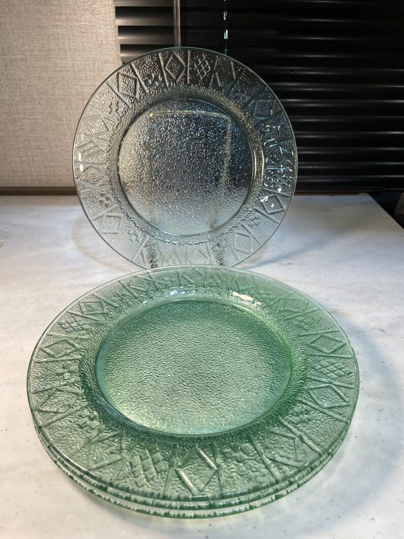 Vintage 4 Country Home Green Glass Dinner Plates Diamond Geometric ...