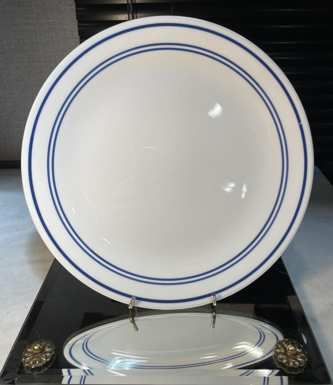 Corelle Classic Cafe Blue 10 1/4 Dinner Plate White With 3 Navy Blue ...